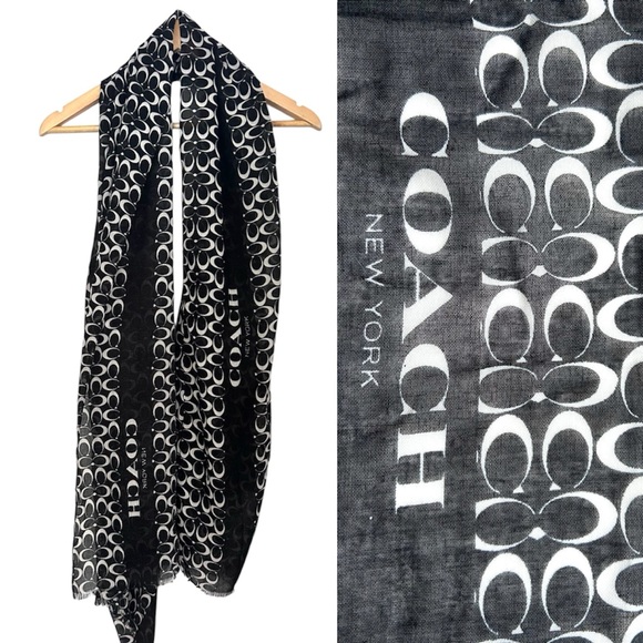 Coach | Accessories | Coach Signature Logo Scarf Black And White Wrap ...